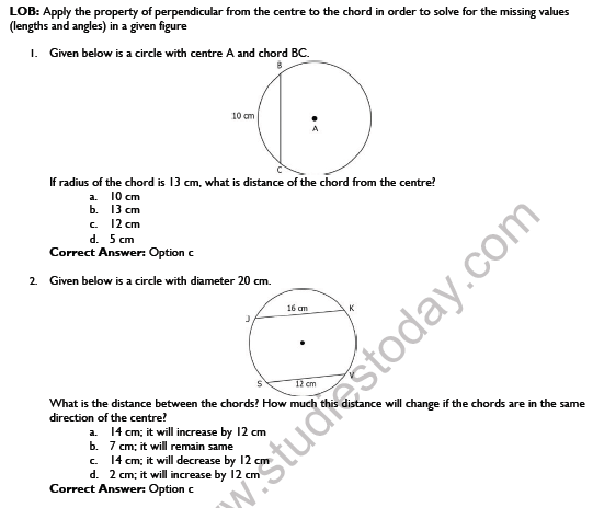 CBSE Class 9 Mathematics Circles Worksheet Set A